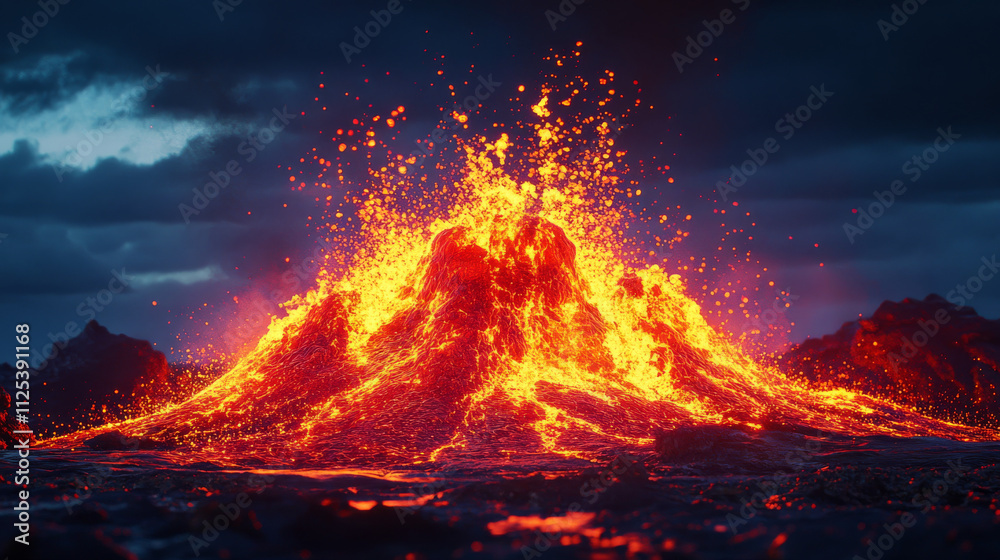 Magma and lava fire effect. 2d liquid volcano splash. Magic fx flame burst design set. Hell ...