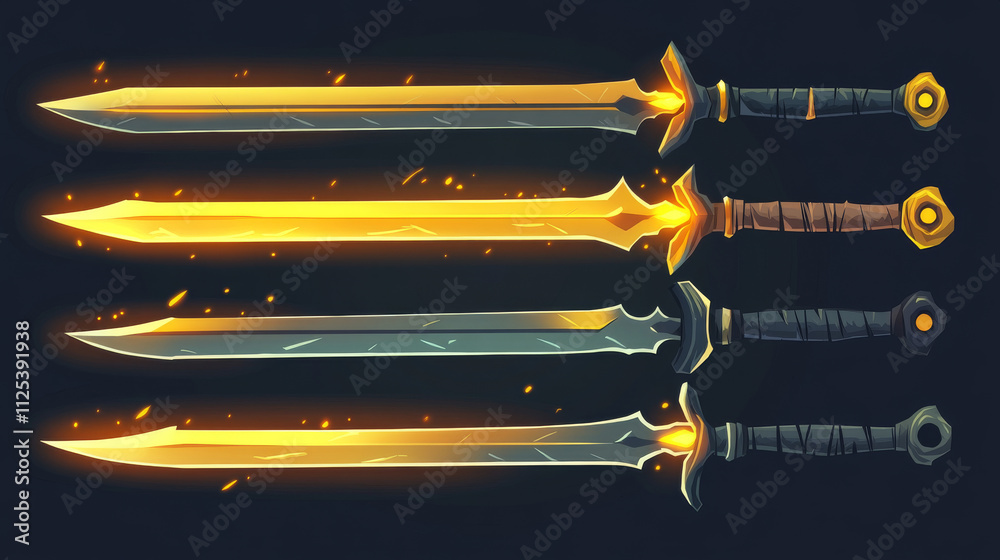 Illustrazione Stock Medieval sword or ancient knife with slash light ...