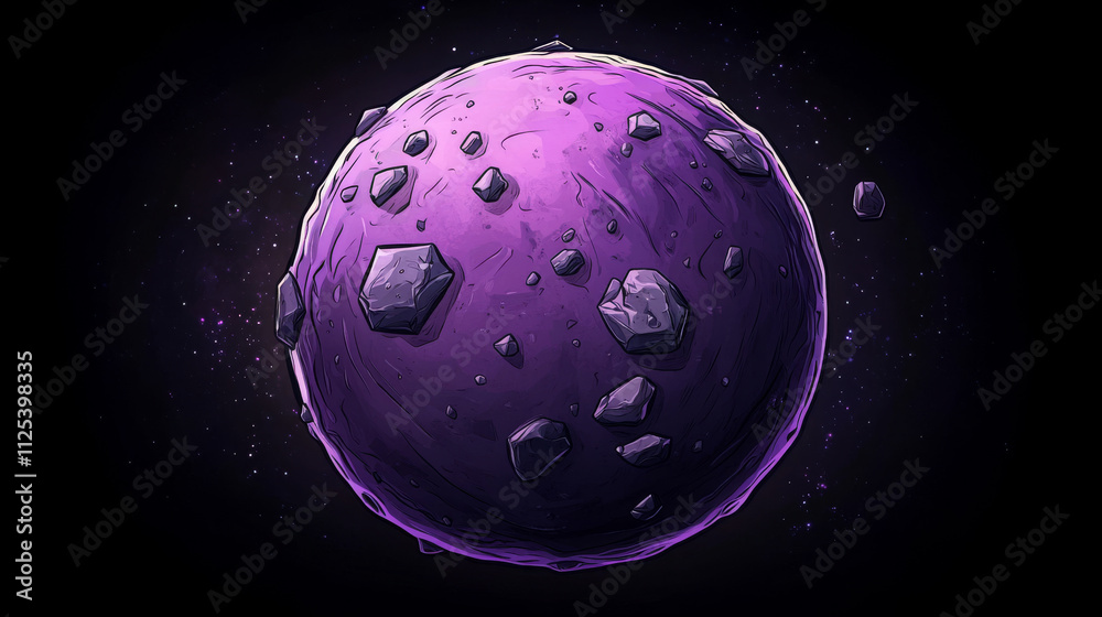 Purple planet turnaround animation, violet globe with rocky surface ...