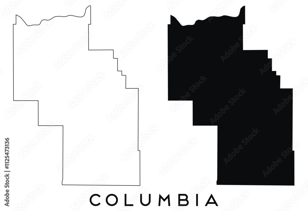 Plakát Columbia, Washington County map outline and black silhouette ...