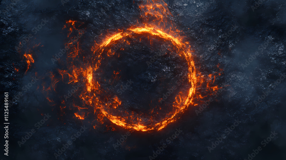 Mystical ash circle smoldering embers on obsidian background ...