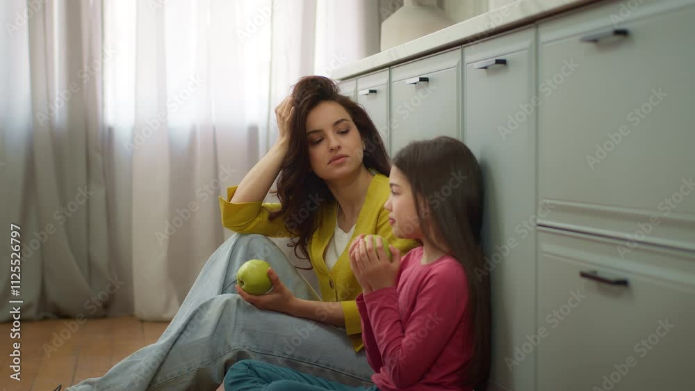 Family tender moment loving Caucasian adult woman mom babysitter smiling mother female sitting ...