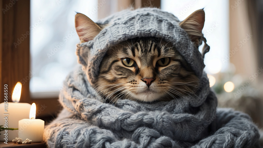 Show how cats reign as the kings and queens of cozy winter vibes Stock ...
