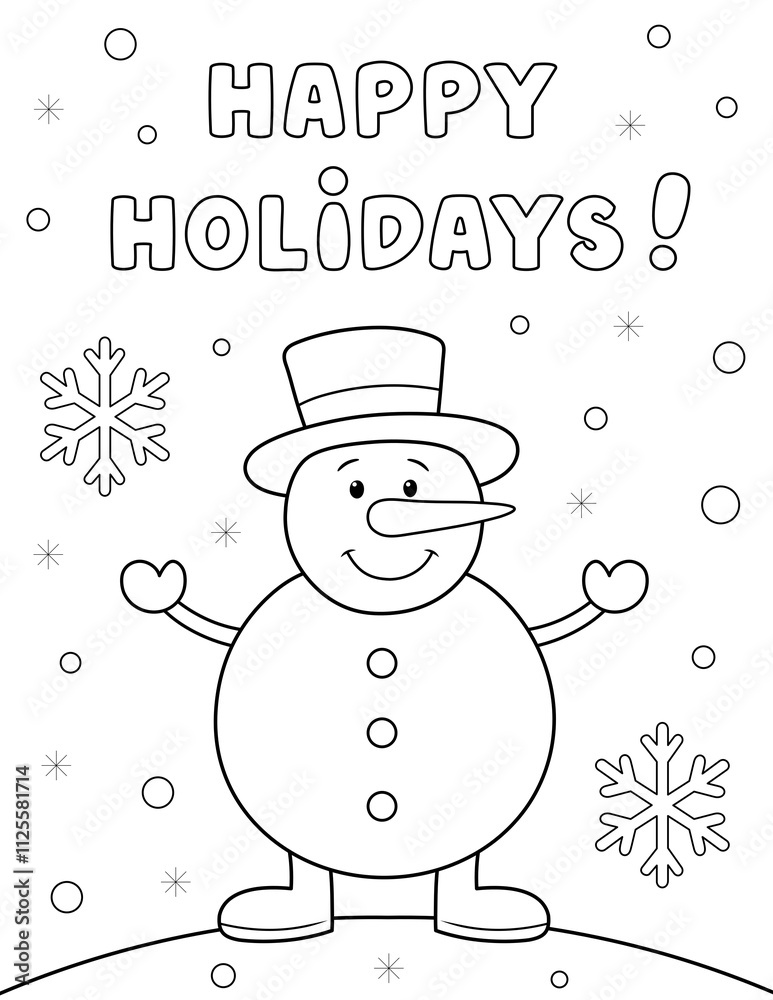 ภาพประกอบสต็อก happy holidays coloring page. snowman illustration ...