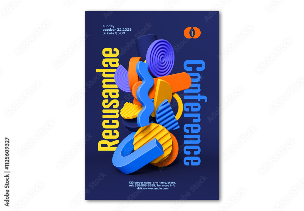 Colorful Poster Layout Design with 3d Geometric Objects Stock Template ...