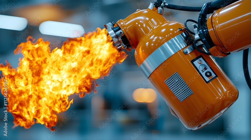 Robotic arm equipped with fire extinguisher in chemical plant disaster ...