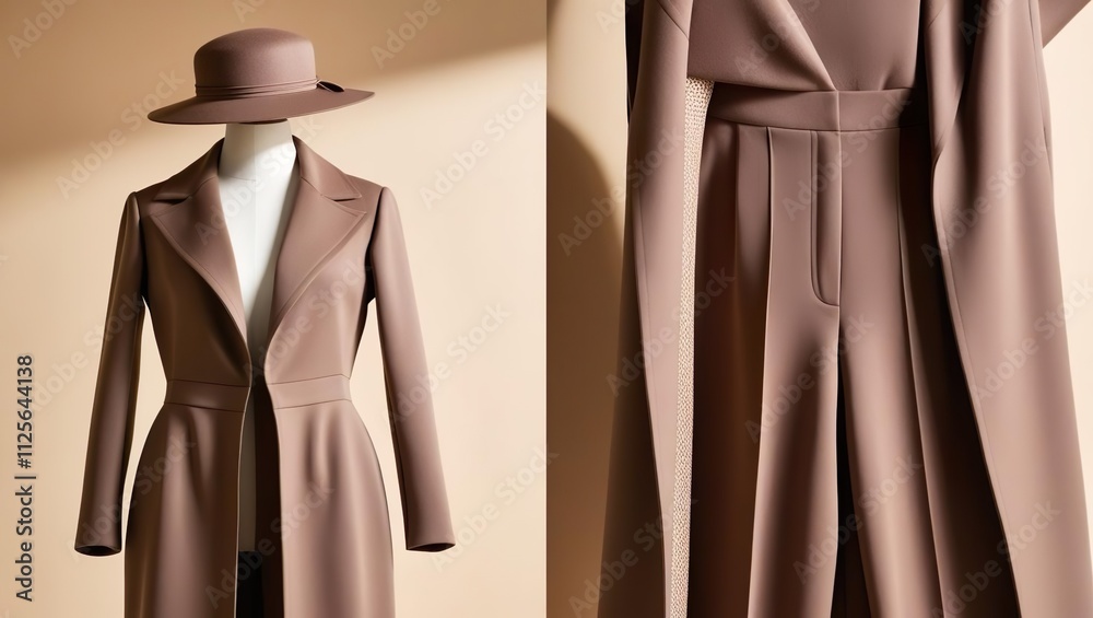 mocha mousse, collage, fashionable women's clothing, suit on a ...