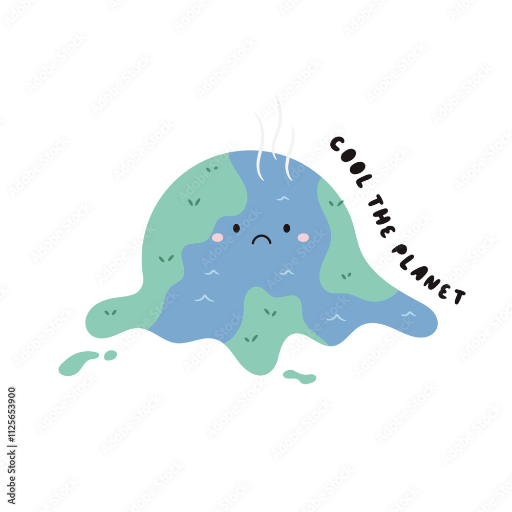 Poster Cute Cartoon Vector Illustration of Planet Earth Suffering from ...