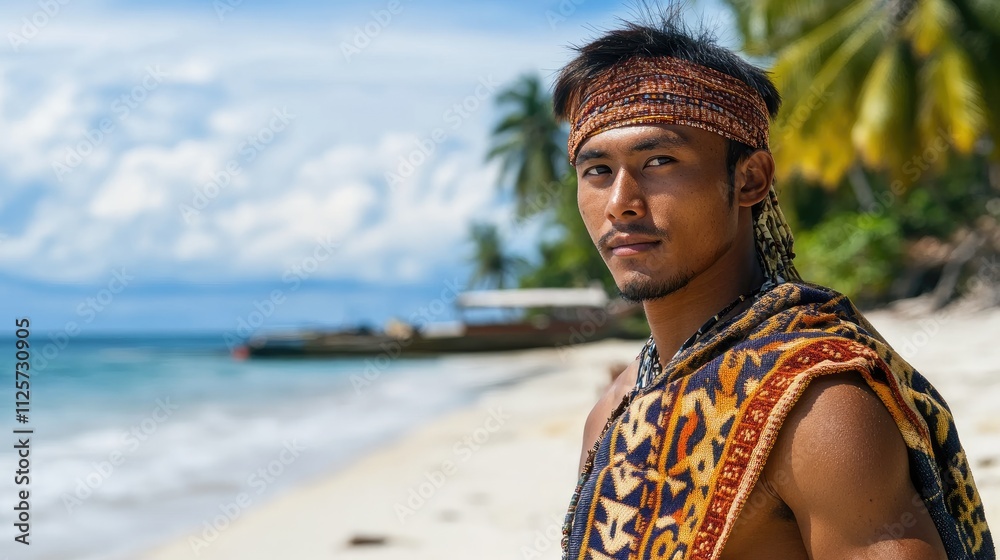Sasak tribe attire by the beach showcasing cultural heritage under a ...