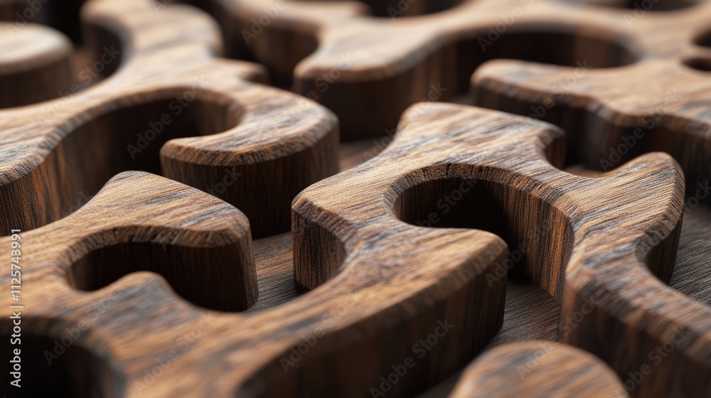 Intricate wooden puzzle pieces showcasing craftsmanship and texture in ...