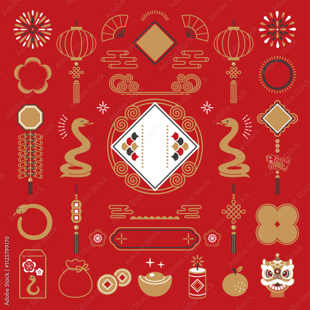 Chinese New Year icon set. Chinese New Year celebration illustration ...
