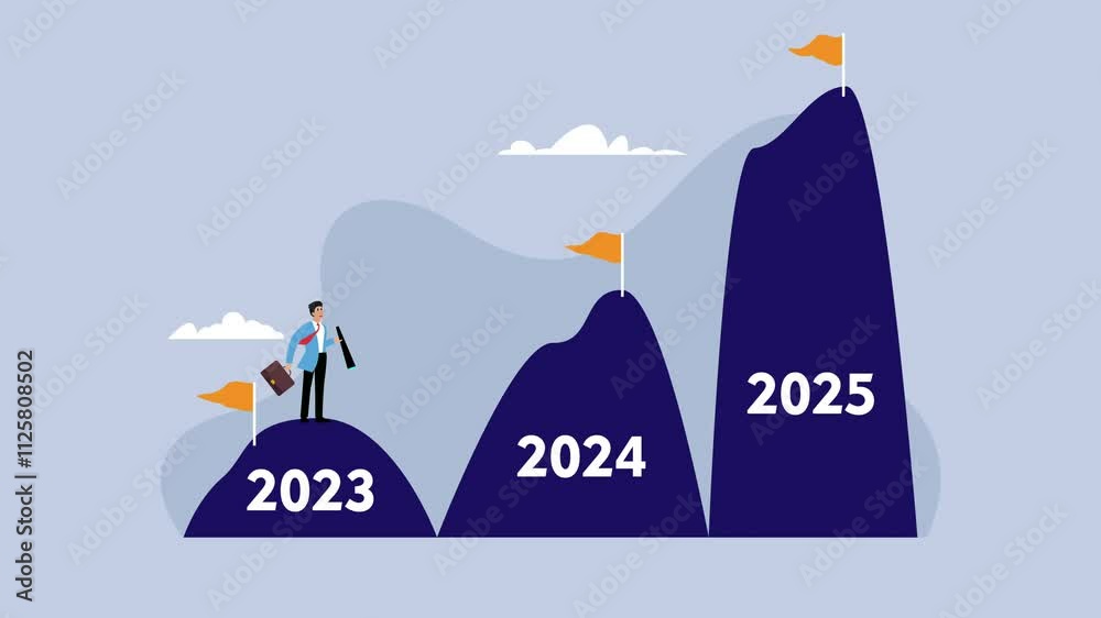 Business Growth and Future Outlook Illustration with Yearly Milestones ...