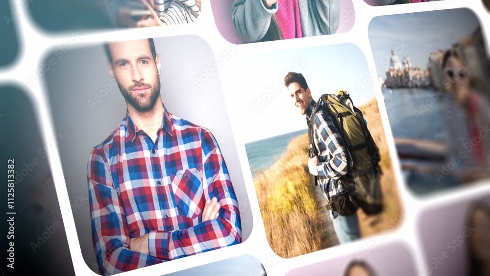 3D Grid Gallery for Media with 3 Styles Stock Template | Adobe Stock