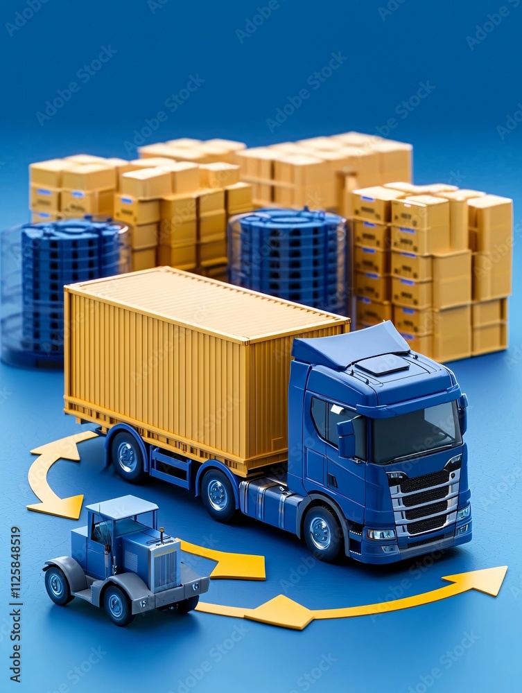 Freight transport action with scale models industrial setting product ...