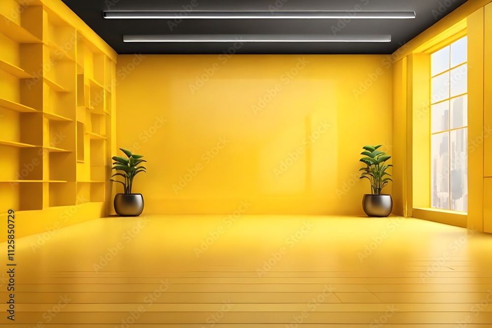 Yellow studio background. Empty vivid yellow studio room, modern ...