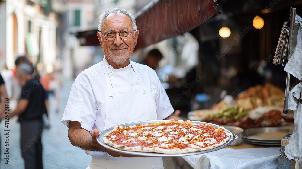 Italian Pizza Chef: A proud, older Italian chef, stands smiling ...