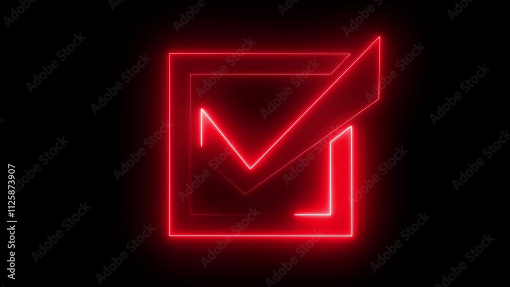 Glowing neon check box check mark icon red color isolated. tick mark ...