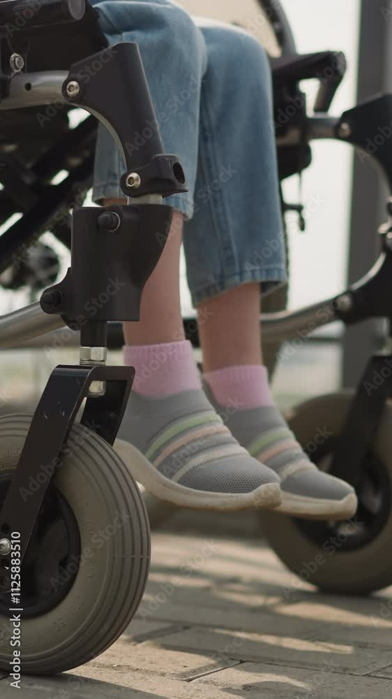 Legs of little girl with multiple sclerosis sitting in wheelchair on ...