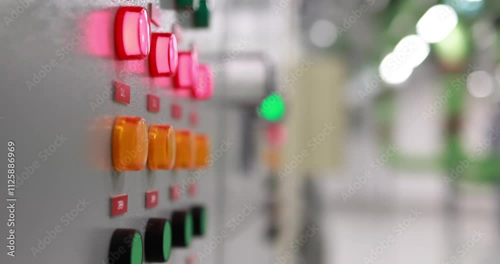 Colorful button and lamp on electrical control board, MDB panel ...
