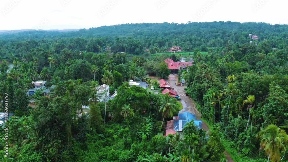Areal view of green Village, Temples are symbols of Kerala's ancient ...