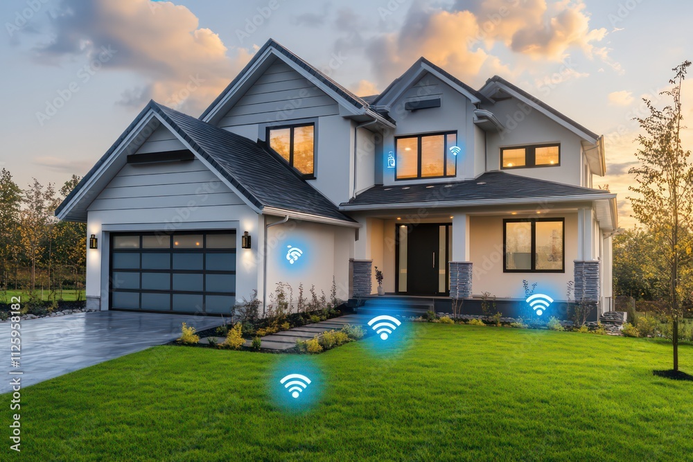 A modern smart home with security cameras, doorbell systems, and other ...