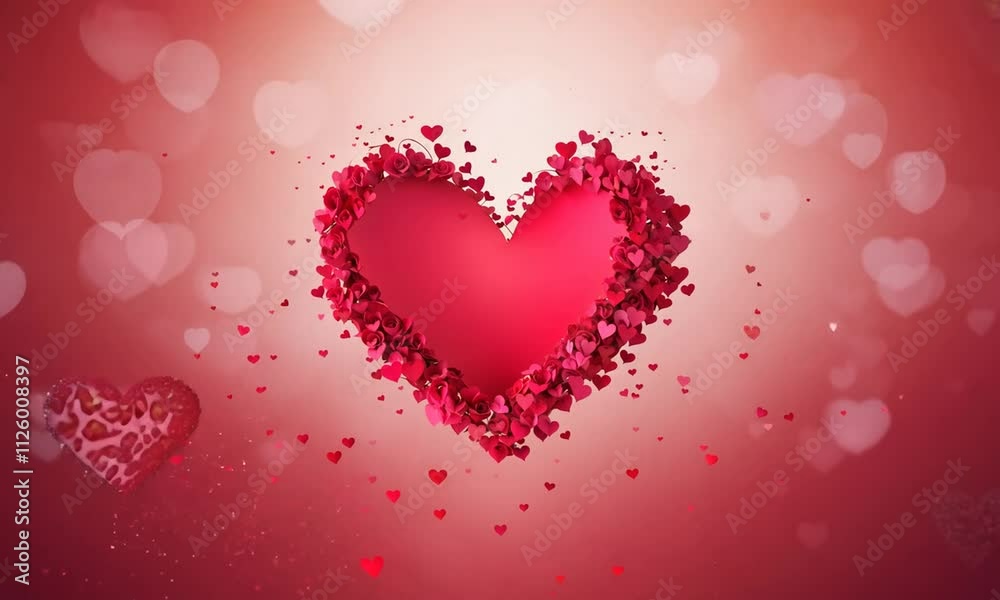 Love Heart with Red Rose loop. Heart particle background on love day ...