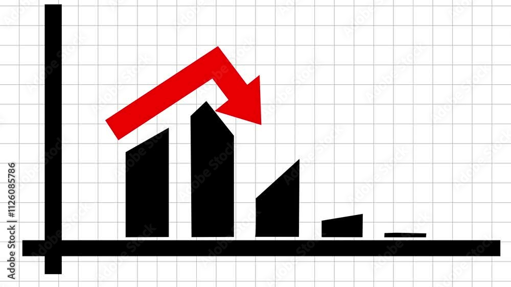Business graph with upward black bars and red arrow going up animation ...