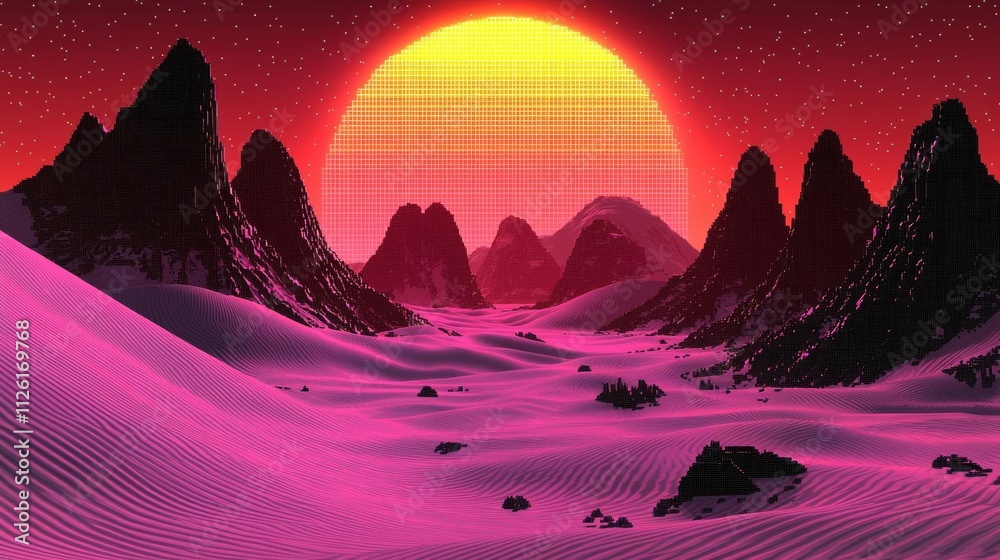 Photo & Art Print Retro cyberpunk style 80s game scene pixel art 8-bit ...