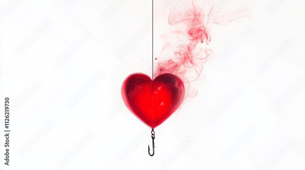 Heart is hanging from a hook with smoke coming out of it. The heart is ...