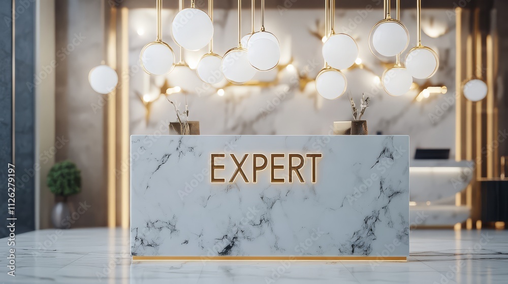 Modern Reception Desk with Expert Sign: A sleek and stylish marble ...