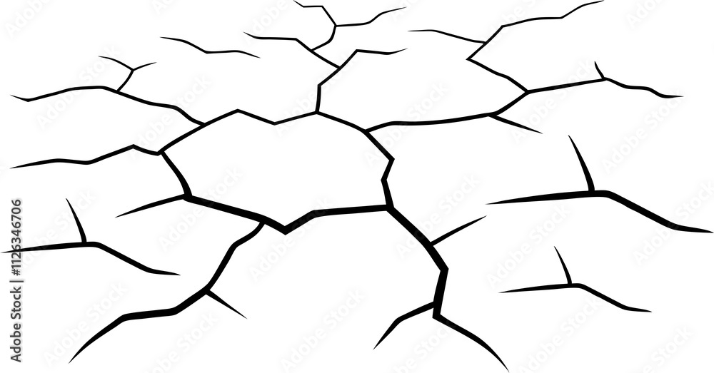 Dry cracked ground with sharp soil black and white vector silhouette ...