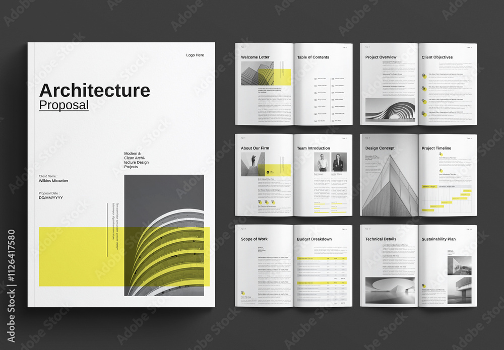 Architecture Proposal Template Design Layout Stock Template | Adobe Stock