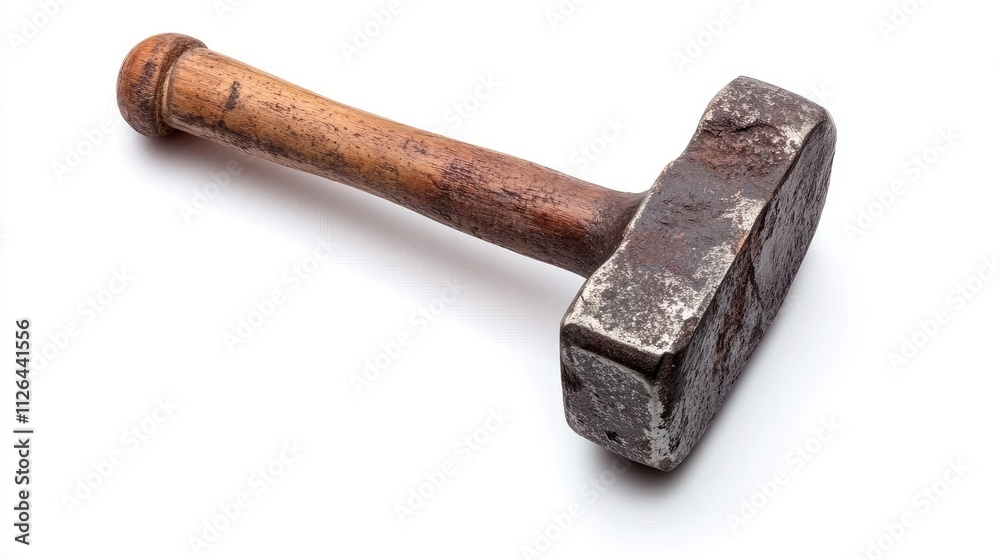 Rustic hammer with a wooden handle isolated on a clean white background ...