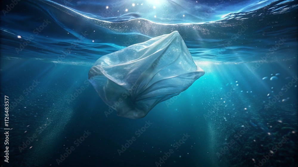 Plastic Pollution In Ocean - Plastic Bag Floating On Sea ...