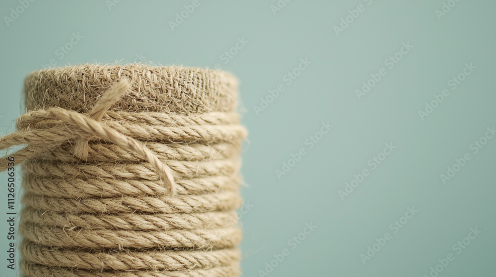 Natural Hemp Rope: A close-up of a tightly wound coil of natural hemp ...