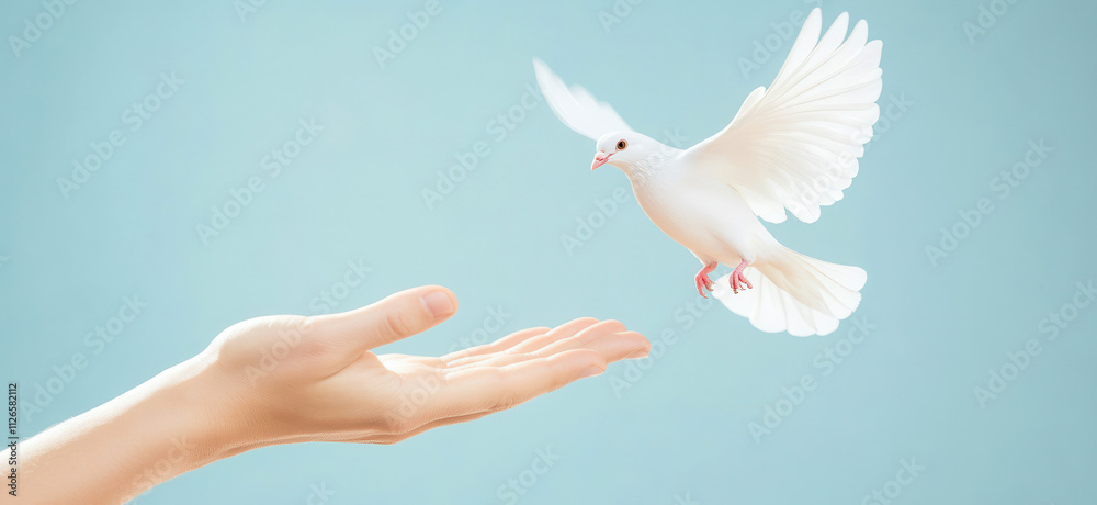 Hand releasing a dove into sunlight symbolizes peace and freedom Stock ...