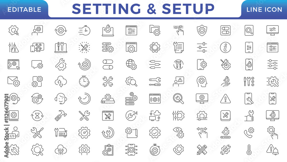 Setup And Setting Thin Line Icons Outline Icon Collection Operation Gear Processing Tools