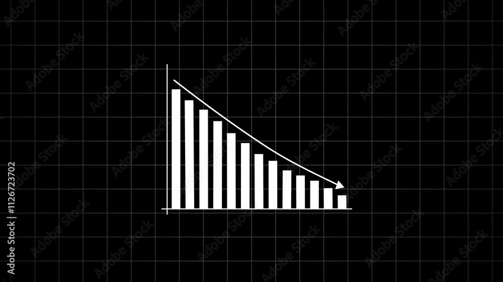 Symbol of a graph that is trending downward. Bar chart with an arrow ...