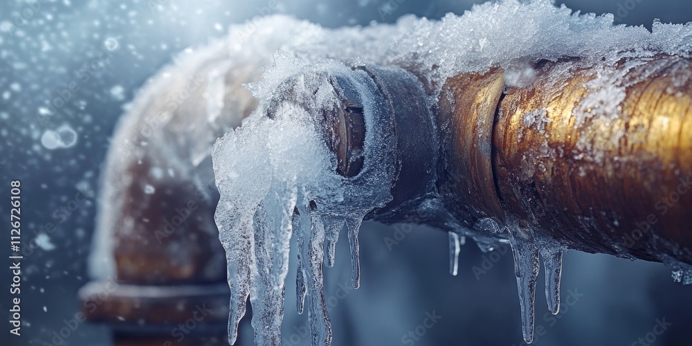 Steam metal pipe experiencing a water leak is depicted. The burst pipe ...