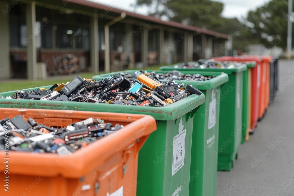 Photo & Art Print Electronic waste collection point, with labeled bins ...