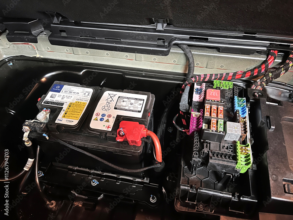an old car battery of Mercedes Benz c200 coupe AMG and fuses of ...