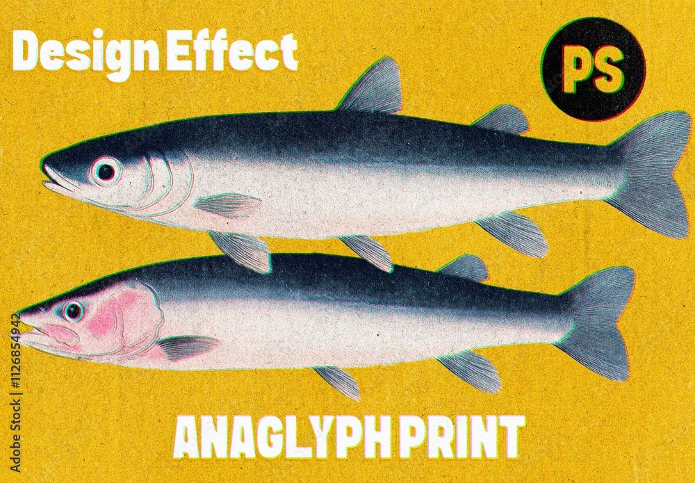 Anaglyph Print Design Effect Mockup Stock Template | Adobe Stock