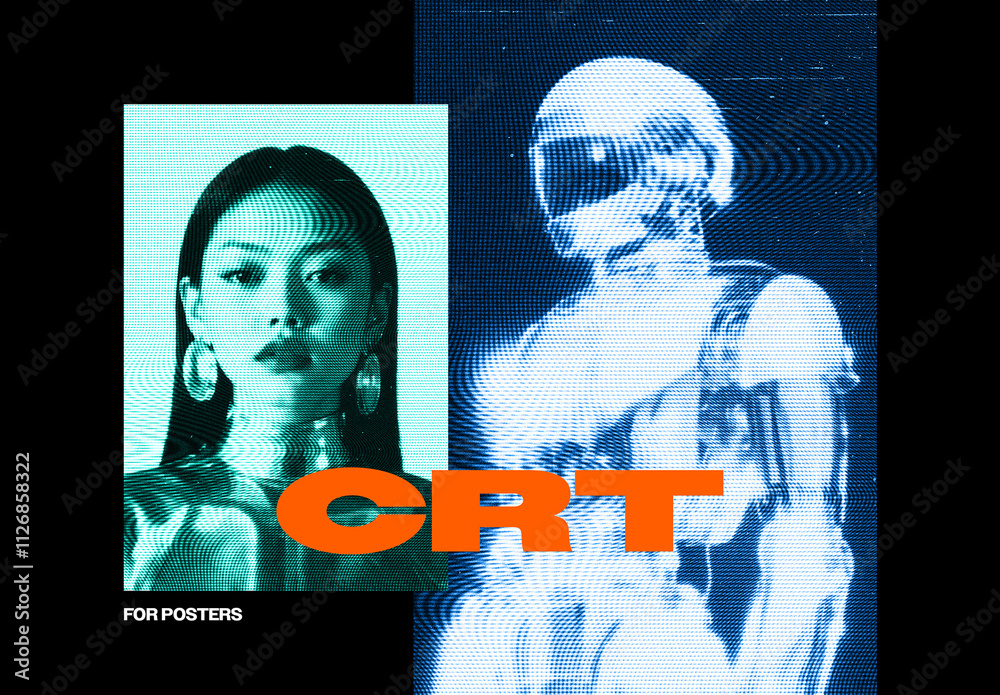 CRT Screen Poster Photo Effect Mockup Stock Template | Adobe Stock