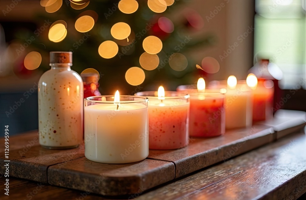 Handmade natural eco flaming candle on a Christmas background. Gift ...