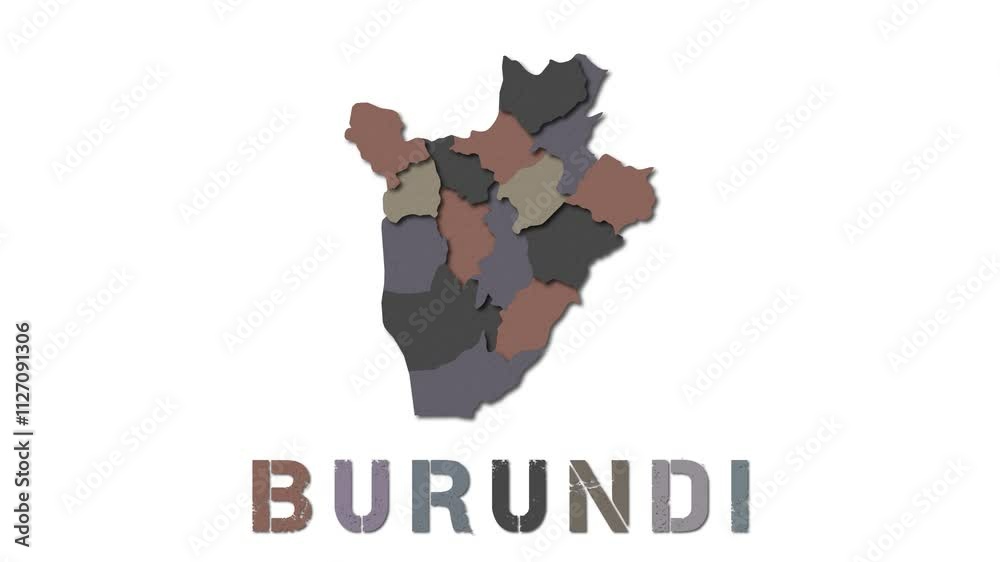 Burundi map with paper regions. Animated country map growing from ...