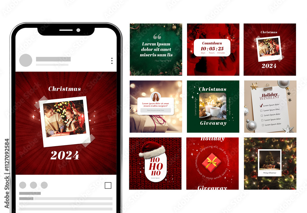 Christmas Social Media Post Set with AI Elements Stock Template | Adobe ...