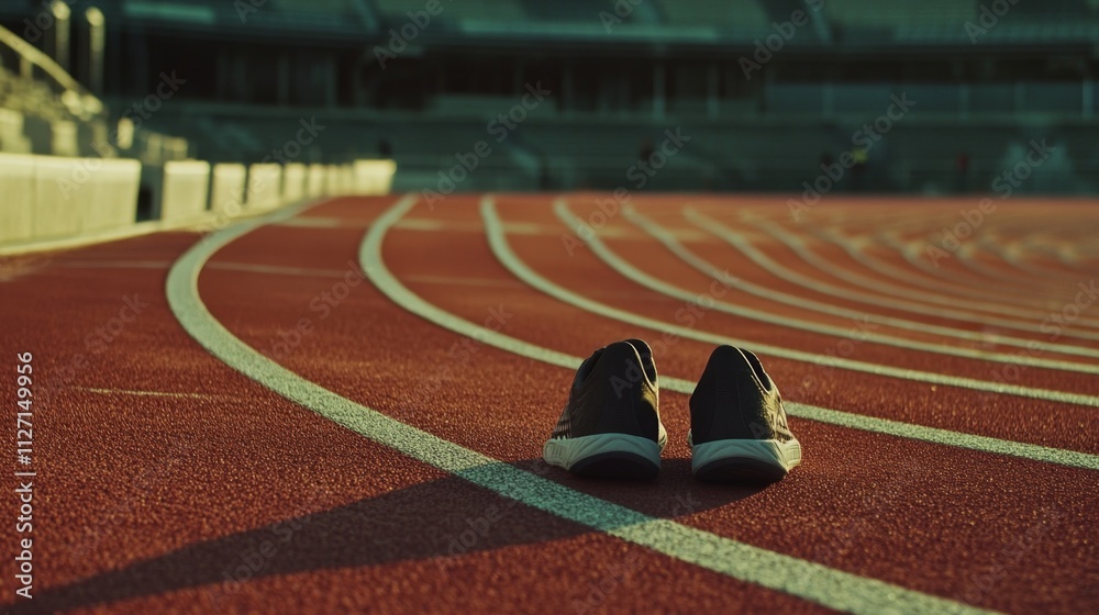 Tranquil Outdoor Track and Field Stadium with Running Shoes Stock Photo ...