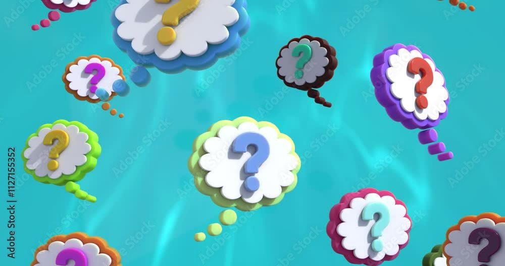 3d animation of comic thinking bubbles with question mark to illustrate ...