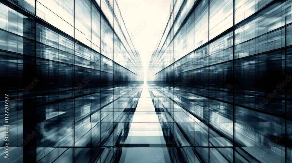 Glass panel corridor with vanishing point perspective, perfect for ...