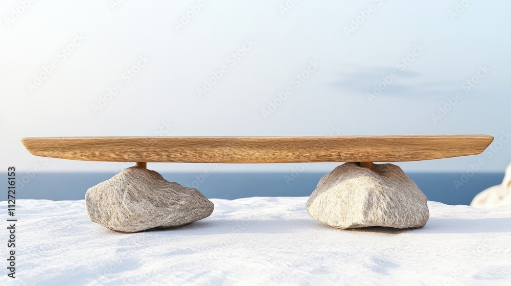 Wooden scale balancing on seesaw. Concept of harmony and balance in ...